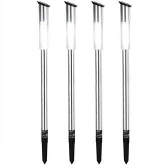 Deuba Solarlampe f&uuml;r Au&szlig;en 4er Set LED Wetterfest IP44 D&auml;mmerungssensor Erdspie&szlig; Edelstahl Solar Garten Leuchte Au&szlig;enleuchte Balkon Deko