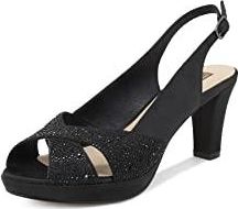 Queen Helena Sandales élégantes avec strass à talons bas pour femme S2817, Noir, 38 EU