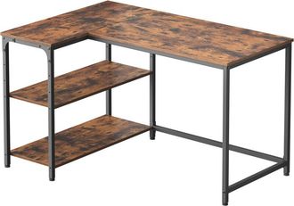 Vasagle Bureau en L, &Eacute;tag&egrave;res R&eacute;glables avec Rangement, 110 x 80 cm, Marron