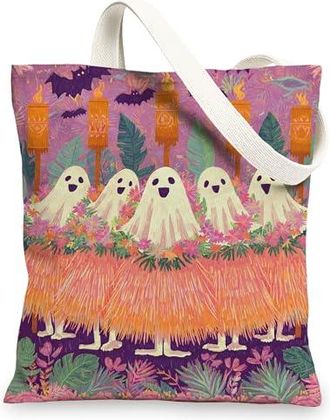 Generic Sacs fourre-tout fantaisistes en toile, motif fantôme amusant, sacs dépicerie réutilisables, sacs dépicerie tropicaux, légers et lavables en toile Ba,