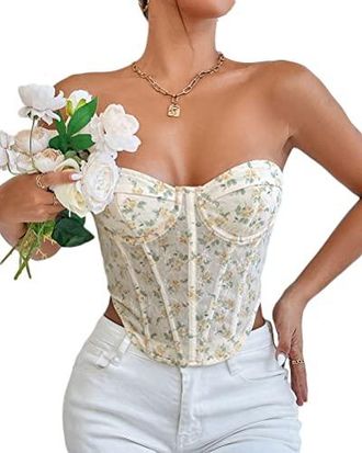 Onsoyours Dames Haut Court Femmes Adolescentes Filles Boho Débardeur Bustier Sport Haut à Licou Dentelle Haut Court S1 Abricot S