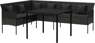 vidaXL Vidaxl - Ensemble &agrave; d&icirc;ner de jardin et coussins 2pcs noir r&eacute;sine tress&eacute;e