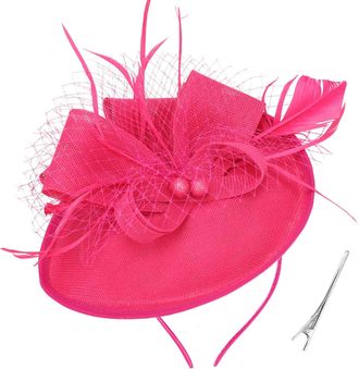 Dreshow Blume mit Einzelnem Pfeil Feder Fascinators Hut Stirnband und Eine Gegabelte Clip Braut Kopfbedeckung Derby Fascinator Pillbox Hut Kopfschmuck f&uuml;r M&auml;d