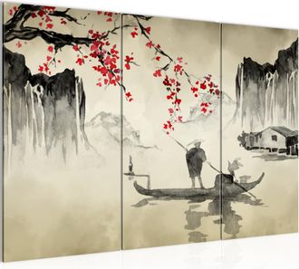 Runa Art Wandbilder Japan Bild XXL Wohnzimmer Schlafzimmer Braun Rot Japanische Motive 120 x 80 cm 3 Teilig 050731a