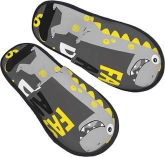Generic Pantoufles Moelleuses Motif De Dinosaure Mignon Patinant Sur Fond Gris Chaussures Doux Maison Chaussons Pour Homme Int&eacute;rieur Unisex L
