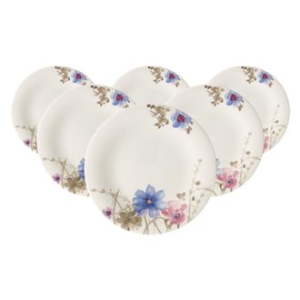 Villeroy & Boch Mariefleur Gris Basic Fr&uuml;hst&uuml;cksteller 6er Set, 21 cm, Dessertteller mit Blumendekor, Premium Porzellan, Wei&szlig;/Bunt