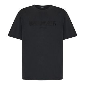 Balmain Lockeres T-Shirt mit Vintage-Logo-Stickerei - - Tops - Herren - Grau - XL