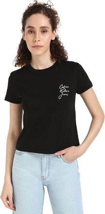 Calvin Klein Damen T-Shirts Kurzarm Script Institutional Baby Tee Rundhalsausschnitt, Schwarz (Ck Black), 3XL