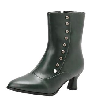 SJJH Bottines pour femme - Talon bloc de 5,5 cm et rivets - Int&eacute;rieur doubl&eacute; et fermeture &eacute;clair lat&eacute;rale - Pour le quotidien et le bureau, vert, 45 EU