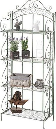 Clp Etag&egrave;re de Rangement Antje I Etag&egrave;re de Jardin en Fer Forg&eacute; I Porte-Plante en M&eacute;tal Etag&egrave;re de Rangement Pliable 4 Niveaux de Rangement, Couleur:Vert 