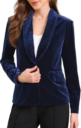 Allegra K Blazer en Velours Femme à Col Châle Veste et Costume Boutonné à Manches Longues pour Les Affaires Bleu Royal XL