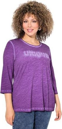 Ulla Popken Shirt, Statementstickerei, Classic, Rundhals, 3/4-arm, Lilas, 62-64 Femmes