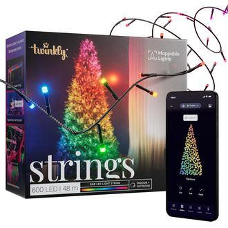 Twinkly Strings 600 LED RGB, LED-Lichterkette für Draußen und Drinnen, Smarte LED-Lichter, Kompatibel mit Alexa und Google Home, IP44, App-Steuerung, Schwarze