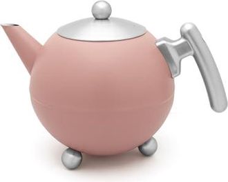 Bredemeijer große bauchige doppelwandige rosa Edelstahl Teekanne 1.2 Liter - isolierende Kanne für Tee - längerer Warmer Teegenuss