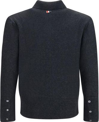 Thom Browne 4-Bar Cable-Knit Merino Wool Polo Shirt - Gray