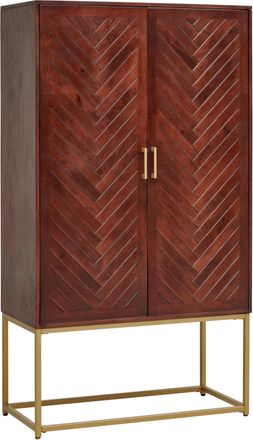 MID.YOU Mid.you Highboard, Gold, Walnuss, Metall, Mangoholz, vollmassiv, Struktur, 2 F&auml;cher, 90x160x40 cm, stehend, Holzm&ouml;bel, Kleinm&ouml;bel Holz, Holzkommoden, 