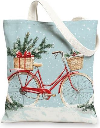 Generic Sac fourre-tout en toile aquarelle de No&euml;l pour le shopping 33 x 38 cm, sac d&eacute;picerie r&eacute;utilisable pour femme, peinture esth&eacute;tique, d&eacute;coration cadeau