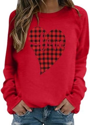 Generic T-shirts de Saint-Valentin pour femme - Cadeau de Saint-Valentin - Sweat-shirt surdimensionn&eacute; avec imprim&eacute; coeur - Manches longues - Col rond - Pull d