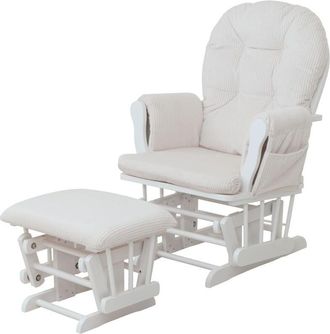 Hhg Relaxsessel HHG 021, Schaukelstuhl Sessel Schwingstuhl mit Hocker Stoff Cord 320g/m&sup2; &Ouml;ko-Tex creme Gestell wei&szlig;