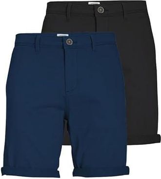 Jack & Jones Short Chino pour Homme, Coupe Droite, Lot de 2 (Bleu Insignia Blue/Noir), XL