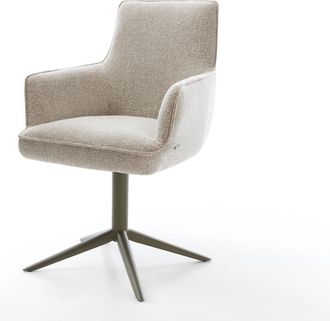 DELIFE Drehstuhl Heira-Flex mit Armlehnen Webstoff Soft Beige Fu&szlig;kreuz Effektfinish Titan 360&deg; drehbar Wippfunktion Taschenfederkern, Esszimmerst&uuml;hle