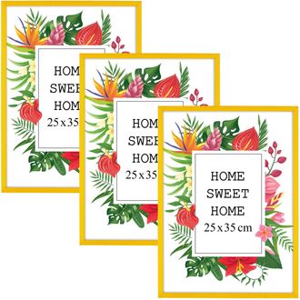 MG Design Set aus 3 Gelb Bilderrahmen 25 x 35 cm - Aus echtem Holz mit Acrylglas, zum Aufhängen & Aufstellen, für Fotos, Poster & Puzzle