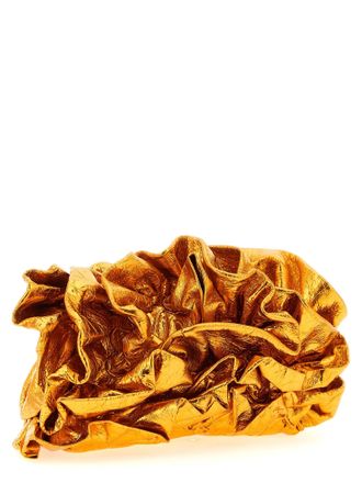 Dries Van Noten Womens Ruffle Clutch Orange Cow Leather