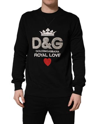 Dolce & Gabbana Mens Black Embellished Cotton Sweatshirt Sweater Clothing