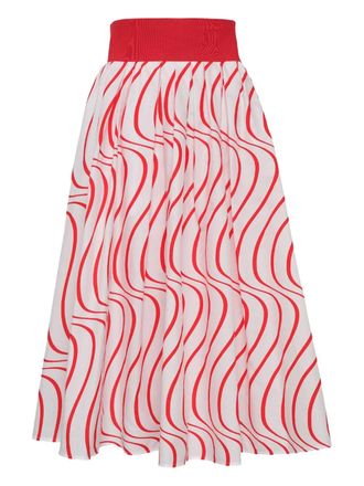 Msgm jupe plissée à imprimé vague - Rouge