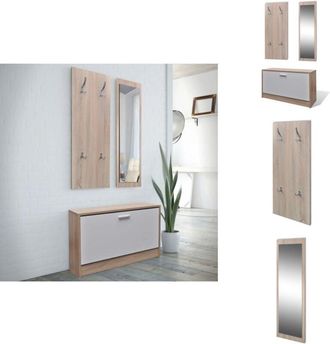 vidaXL Armoire à chaussures 3-en-1 Bois Chêne et blanc - Meuble à Chaussures - Rangements - Armoire à Chaussures - Étagères à Chaussures - Porte Manteau