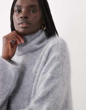 Asos pull bross&eacute; &agrave; col chemin&eacute;e en 100 % laine gris moyen