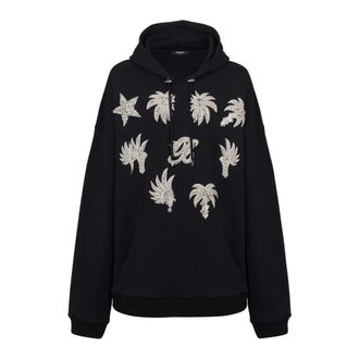 Balmain SweaT-shirt &agrave; capuche en coton orn&eacute; de cristaux - Homme - Sweatshirts et sweats &agrave; capuche - Noir - Taille: M