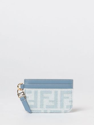 Fendi Porte-cartes plat en denim et cuir avec monogramme FF imprim&eacute;