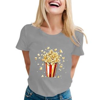 Generic T-shirt fantaisie pour femme - Col rond - Manches courtes - Imprim&eacute; popcorn amusant, gris, XXL