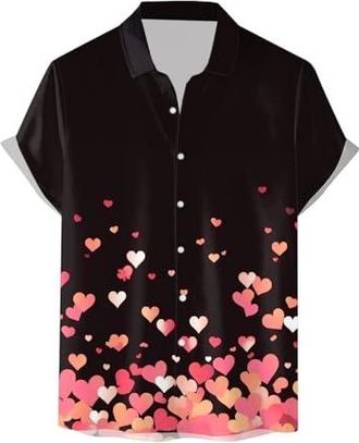 Generic Chemise d&eacute;contract&eacute;e &agrave; manches courtes pour homme pour la Saint-Valentin 2026 Automne Hiver Imprim&eacute; 3D Mode Top Blouse, rose, 3XL