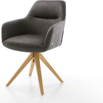 DELIFE Esszimmerstuhl Pejo-Flex Mikrofaser Anthrazit Vintage Holzgestell kantig Natur Taschenfederkern, Esszimmerst&uuml;hle