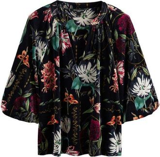 Next Langarmbluse Samt-Bluse mit V-Ausschnitt und Volumenärmel (1-tlg)