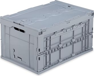 Relaxdays 2 x Profi Transportbox, stabil, Gewerbe, Deckel, hochwertiger Kunststoff, Qualität, 60 L, HxBxT 32,5x58,5x39,5cm, grau