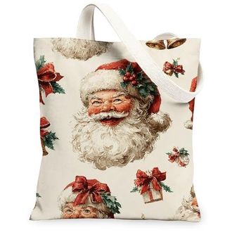 Generic Sacs fourre-tout en toile de No&euml;l, motif P&egrave;re No&euml;l vintage, sacs de courses r&eacute;utilisables, vacances festives, toile l&eacute;g&egrave;re et lavable pour cadeaux, f&ecirc;