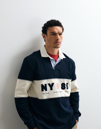 Tommy Jeans Rugby-Hemd in Marineblau mit Eins&auml;tzen und Relaxed-Fit-Schnitt-Navy