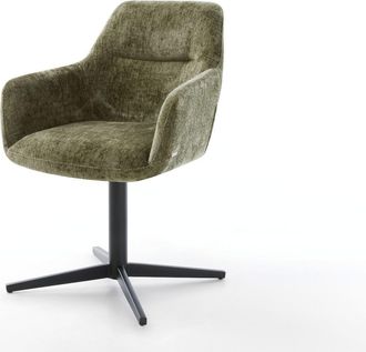 DELIFE Drehstuhl Pejo-Flex Chenille Olive Fu&szlig;kreuz Schwarz 360&deg; drehbar Taschenfederkern, Esszimmerst&uuml;hle