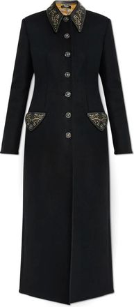 Versace Femme, Manteaux, Noir, Taille: 36 FR Manteau Colonne Ajusté en Feutre de Laine Orné de Clous