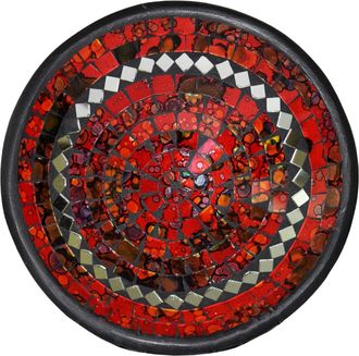Simandra Mosaikschale Tonschale Glasschale Dekoschale Mosaik Kunsthandwerk Glassteine Deko rund Spiegel L Farbe Rot
