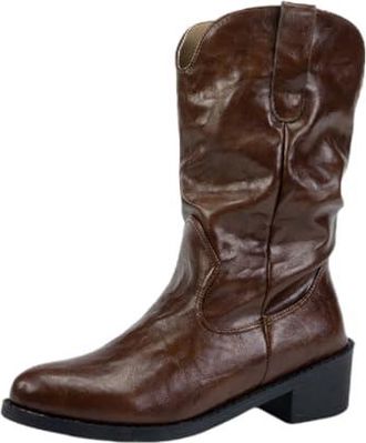 Generic Bottes Mi-Mollet pour Femme Bottes De Cowboy Élégantes Talon Carré Et Bout Pointu, Style Décontracté Talon Bas, Confortables Et Élégantes pour Lautomn