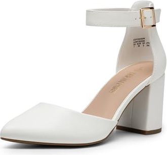 Dream Pairs Escarpins Femme Petit Talon Bout Pointu, Chaussures &agrave; Talon Confort Chic pour Mariage, Bureau ou Soir&eacute;e - Talon 7,5 cm,Size 39,Blanc-PU,SDPU2430W