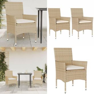 vidaXL Vidaxl - Gartenst&uuml;hle mit Kissen 2 Stk. Beige Poly Rattan - Gartenst&uuml;hle - Polyethylen-Rattan - Outdoorm&ouml;bel - Gartenm&ouml;belset - Beige - Home & Living