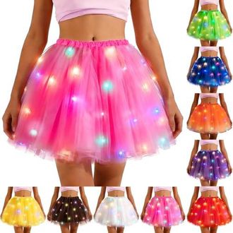 Generic Jupe tutu en tulle lumineuse &agrave; DEL 2026 pour femme - Jupe de danse avec &eacute;toiles &agrave; paillettes - Jupe de danse avec lumi&egrave;res vacillantes - Taille &eacute;lasti