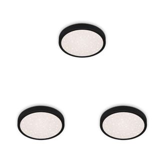 Briloner Leuchten - LED Deckenlampe mit Sternendekor, LED Deckenleuchte flach, neutralwei&szlig;e Farbtemperatur, 280 mm, Schwarz 3048-015 (Packung mit 3)