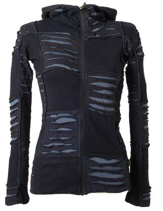 vishes Kurzjacke Patchwork Jacke mit Cutwork und Zipfelkapuze Boho, Hippie, Elfen, Goa Style