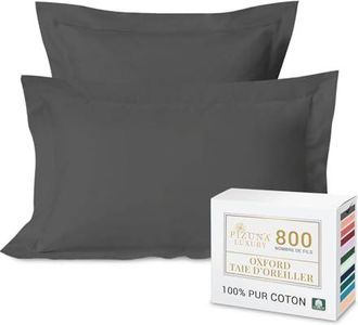 Pizuna Luxueux Set de 2 Taies doreiller 50x75 cm Gris fonc&eacute;, 100% Coton Longue Tige 800 Fils Armure Satin Taies doreiller Douces 50x75 en Coton (Gris fonc&eacute; t